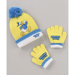 Babyhug Woollen Cap Gloves Set With Pom Pom Detailing Donald Duck Print Yellow Diameter 10.5 cm Online in India Buy at Best Price from Babyhug.in