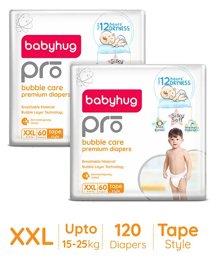 Buy Babyhug Pro Bubble care premium Tape Style Diaper XX Large - 60 ...