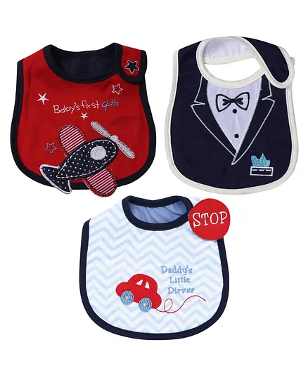 Buy Babyhug Little Driver Bow Airplane Embroidery Bib- Pack of 3 Online ...
