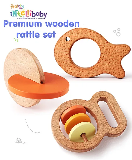Buy Intellibaby Wooden Grasping Rattle Spinning disc & Classic Ring ...