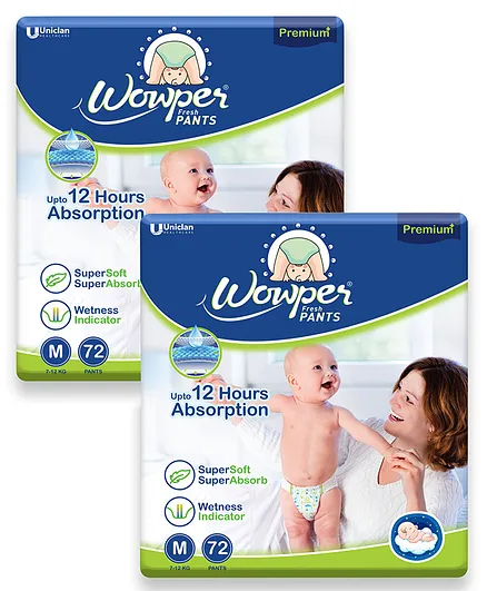 Buy Wowper Baby Pant Style Diaper with 3D Diamond Cross Core Medium ...