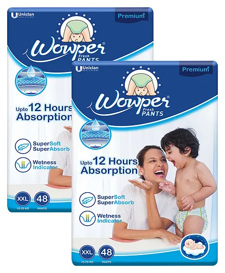 Buy Wowper Baby Pant Style Diaper with 3D Diamond Cross Core Double ...