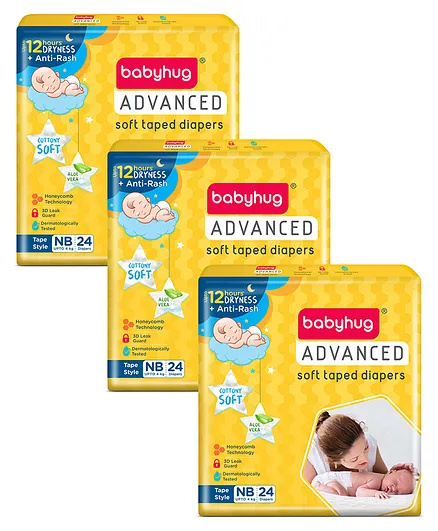 Buy Babyhug Advanced Tape Style Diapers New Born Size - 24 Pieces ...