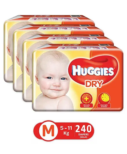 Buy Huggies New Dry Taped Diapers Medium - 60 Pieces - ( Pack of 4 ...