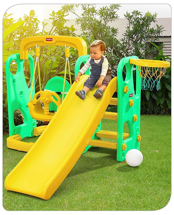 Babyhug 3-in-1 Swing And Slide With Basketball Hoop -Green & Yellow ...