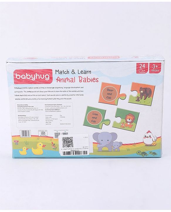 Babyhug 48 Pcs Colorful Match & Learn Animal Babies Puzzle| 24 Animal ...