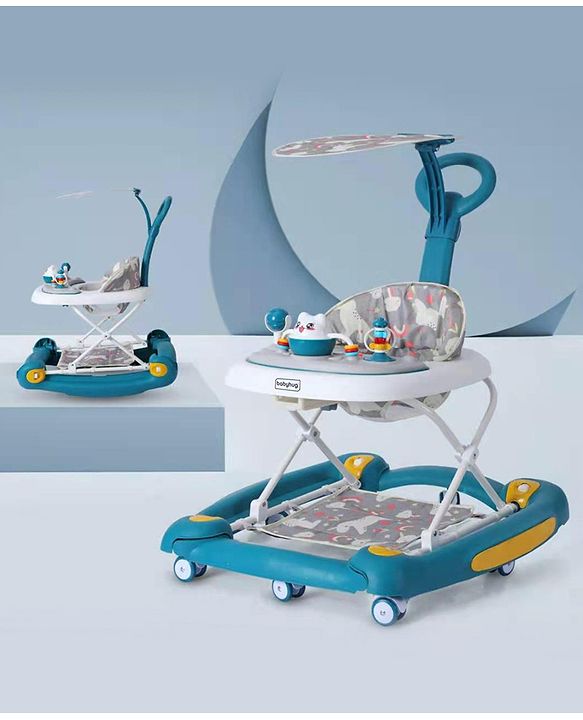 Babyhug Unicorn Foldable Baby Walker Cum Rocker With Sun Shade - Blue