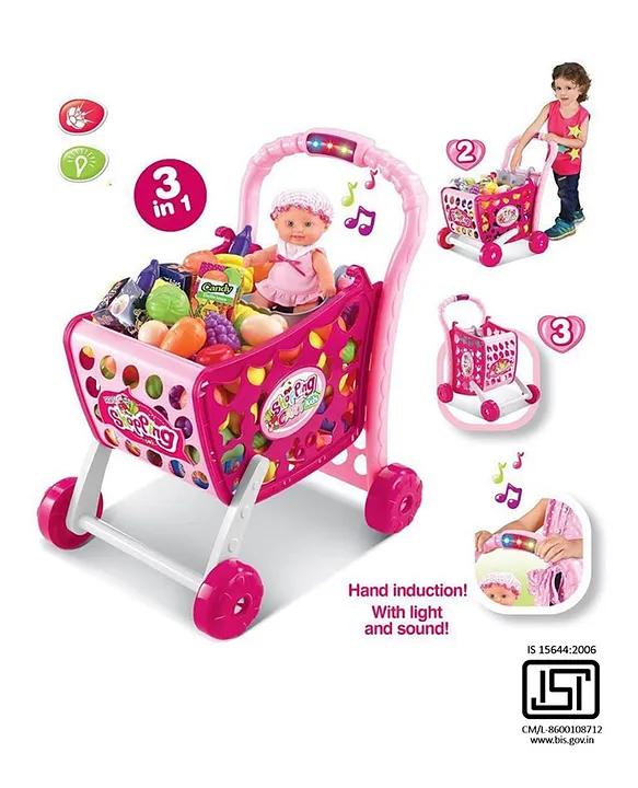 Planet of Toys Supermarket Shopping Cart Hand Induction with Light Sound Fruits Vegetables Pink 50 Pieces Online India Buy Pretend Play Toys for 3 6 Years at FirstCry 12674492