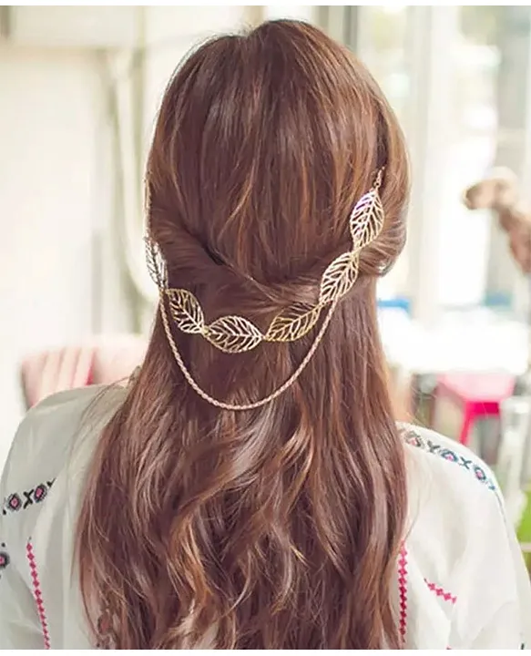 Ziory Hollow Leaf Design Metal Chain Tassel Detail Hair Vine Style Chain Hair Clip Golden Online in India Buy at Best Price from FirstCry 13186243