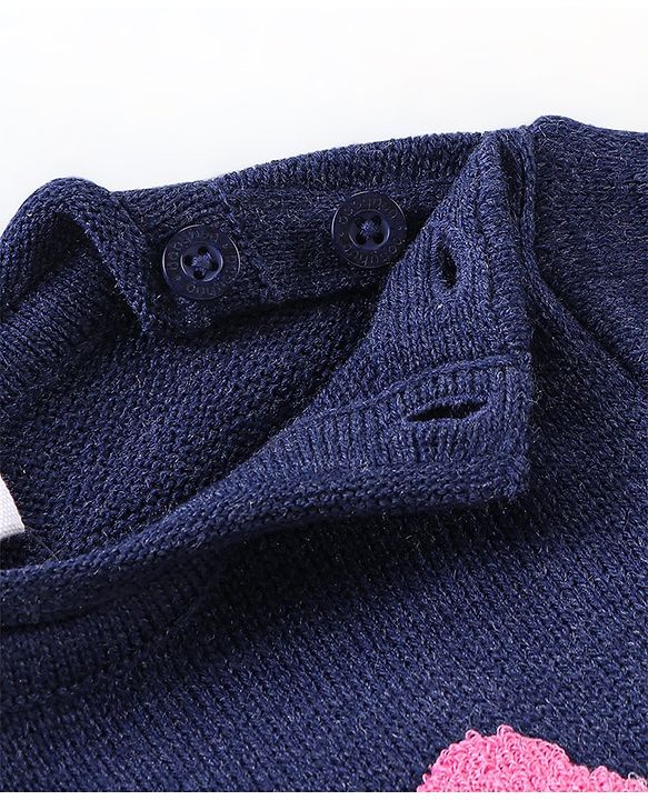 Babyhug Knit Full Sleeves Sweater Bow Design- Navy Blue & Pink