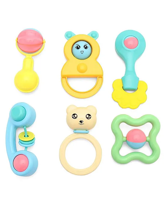 Babyhug Rattle Cum Teether Set Pack of 6 Multicolor Online India Buy Baby Rattles for 0 24 Months at FirstCry 14779191