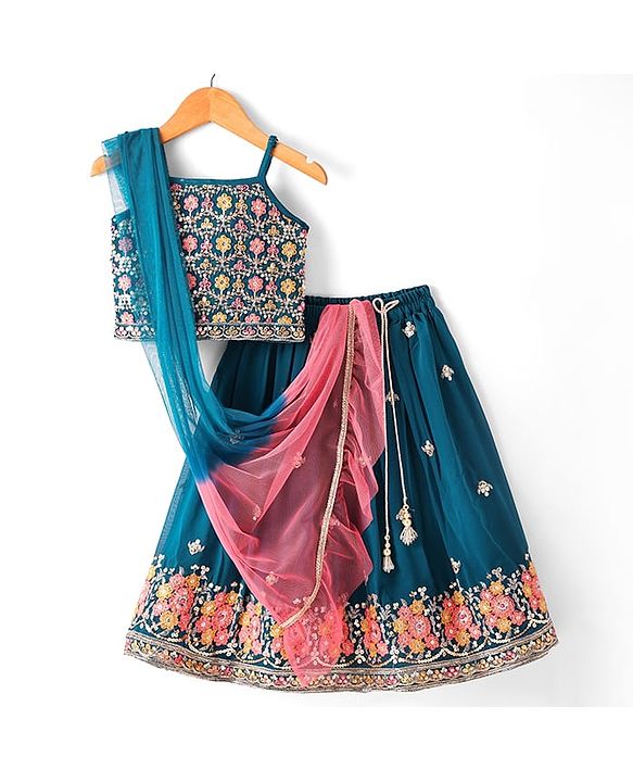 Babyhug Singlet Sleeves Abla Embroidered Choli With Lehenga and Dupatta ...