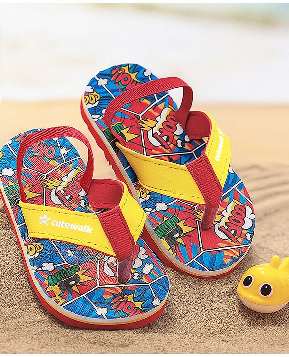 Cute Walk by Babyhug Slip on Flip Flops with Comic Print - Red,blue and ...
