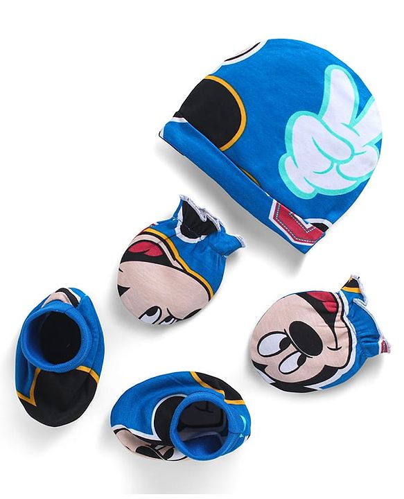 Babyhug Disney Interlock Knit Cap Mittens & Booties Set with Mickey ...