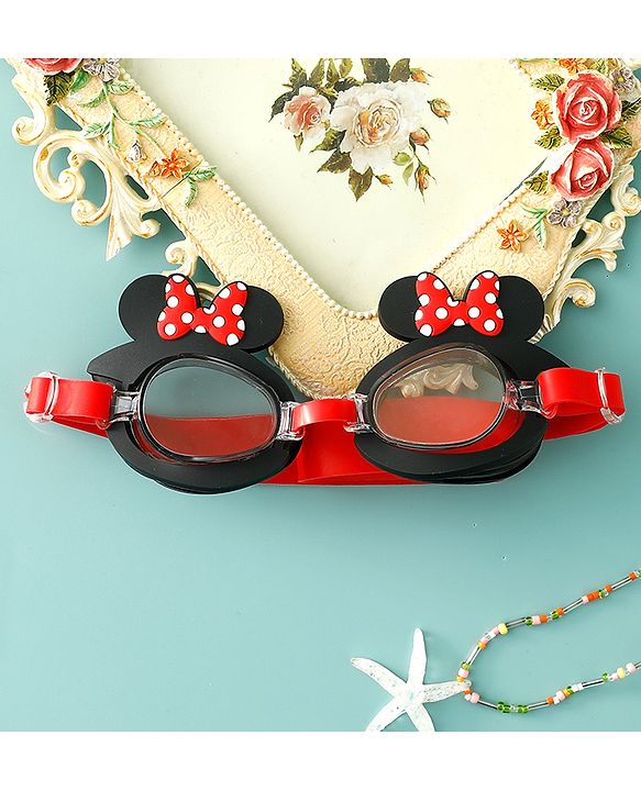 Babyhug Disney Swimming Goggles With Minnie Mouse Applique - Black & Red
