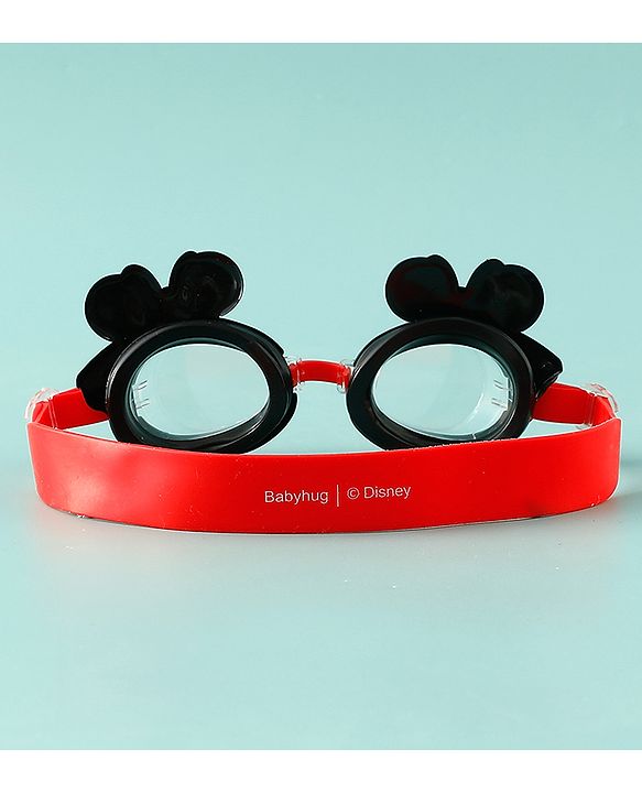 Babyhug Disney Swimming Goggles With Minnie Mouse Applique - Black & Red