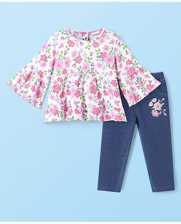 Babyhug Single Jersey Knit Full Bell Sleeves Top & Jeans Set With ...