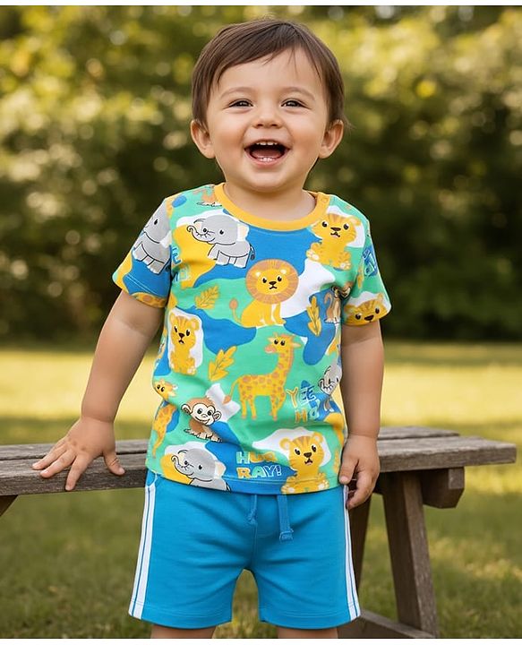 Babyhug Single Jersey Knit Half Sleeves T-Shirt & Shorts Set with ...