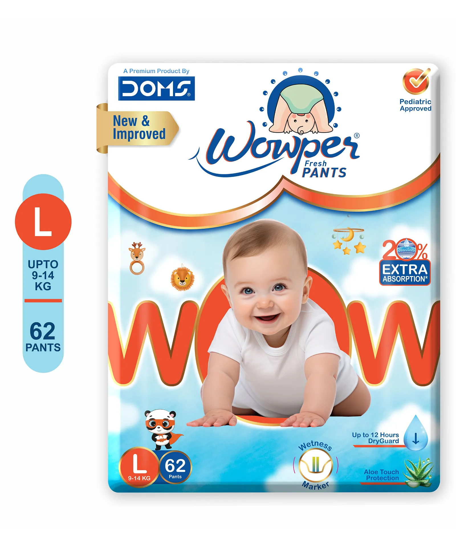Buy Wowper Baby Pant Style Diaper with 3D Diamond Cross Core Large Size ...