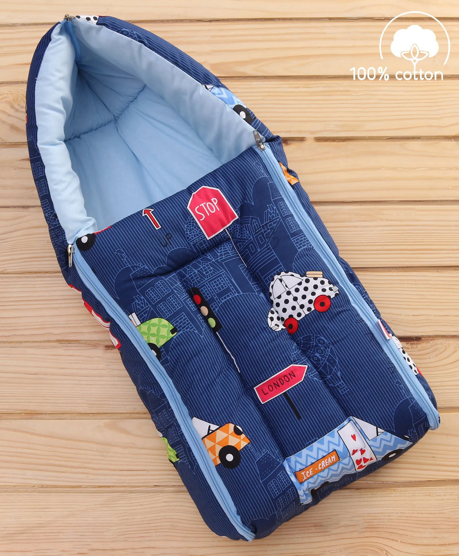 Buy Combo pack of 2: Babyhug Cotton Sleeping Bag Cars Print - Navy Blue ...