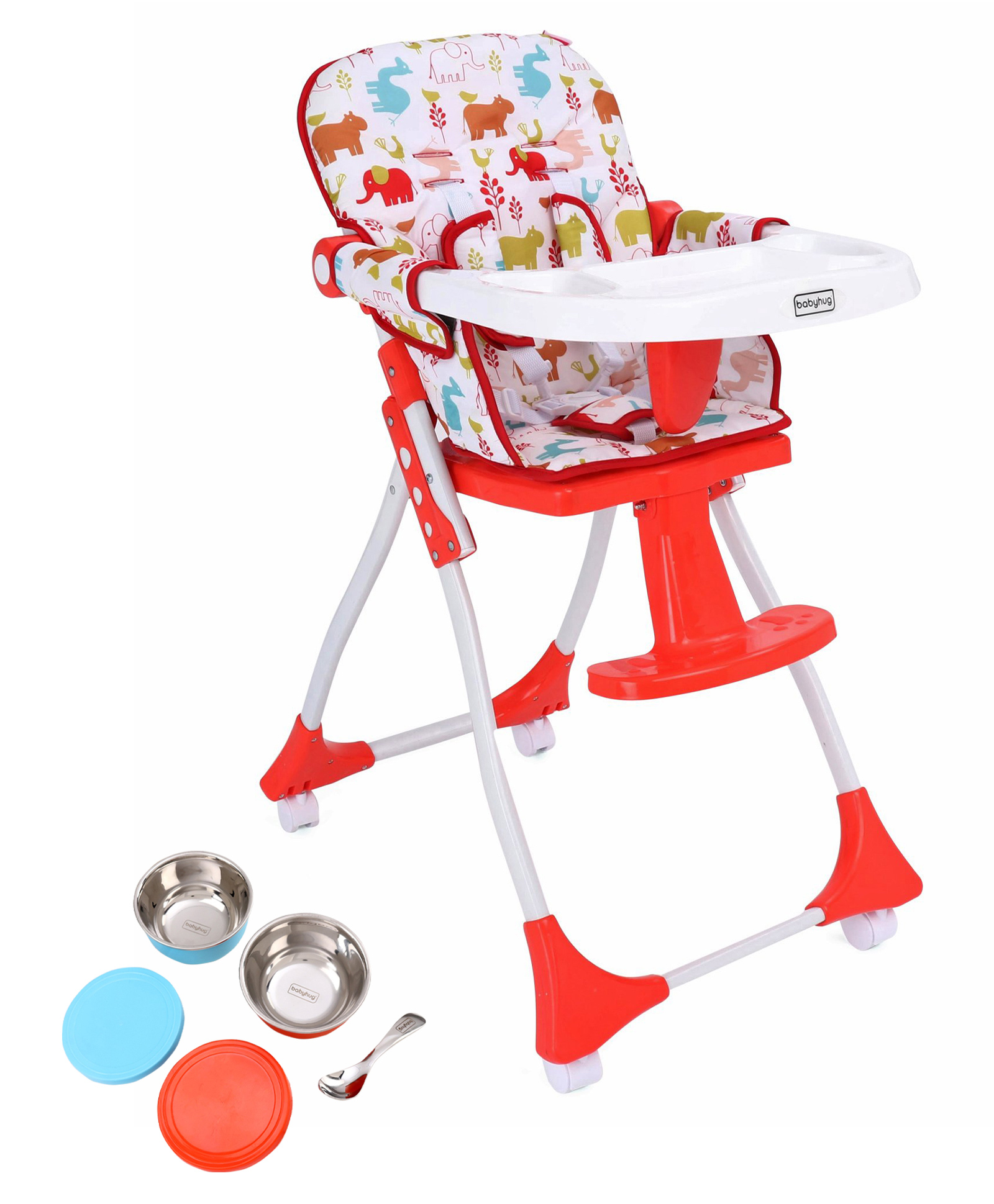 Buy Babyhug Bloom High Chair with Footrest Animal Print - Red Online at ...