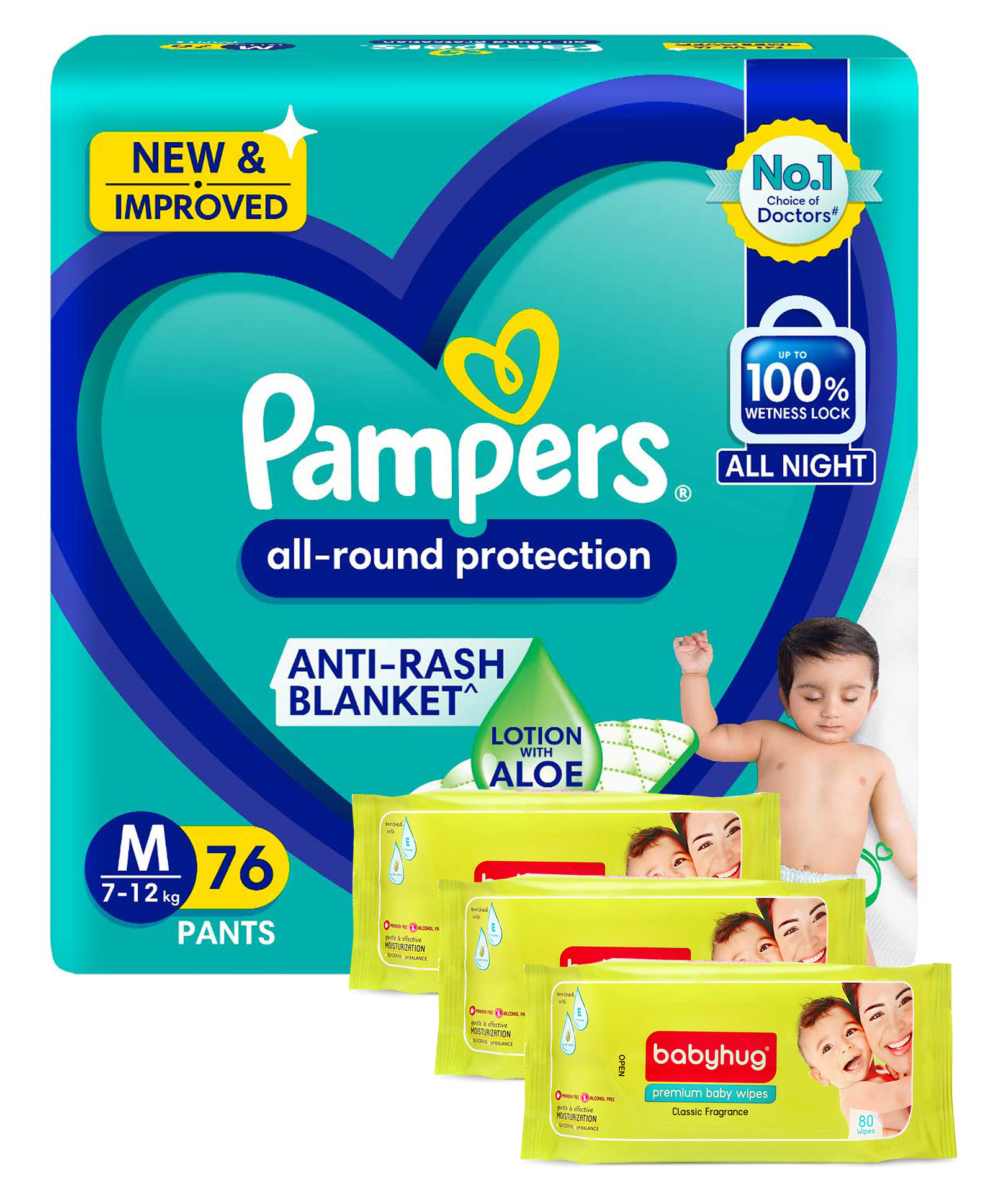 Buy Pampers All round Protection Pants, Medium size (MD) 76 Count, Anti ...
