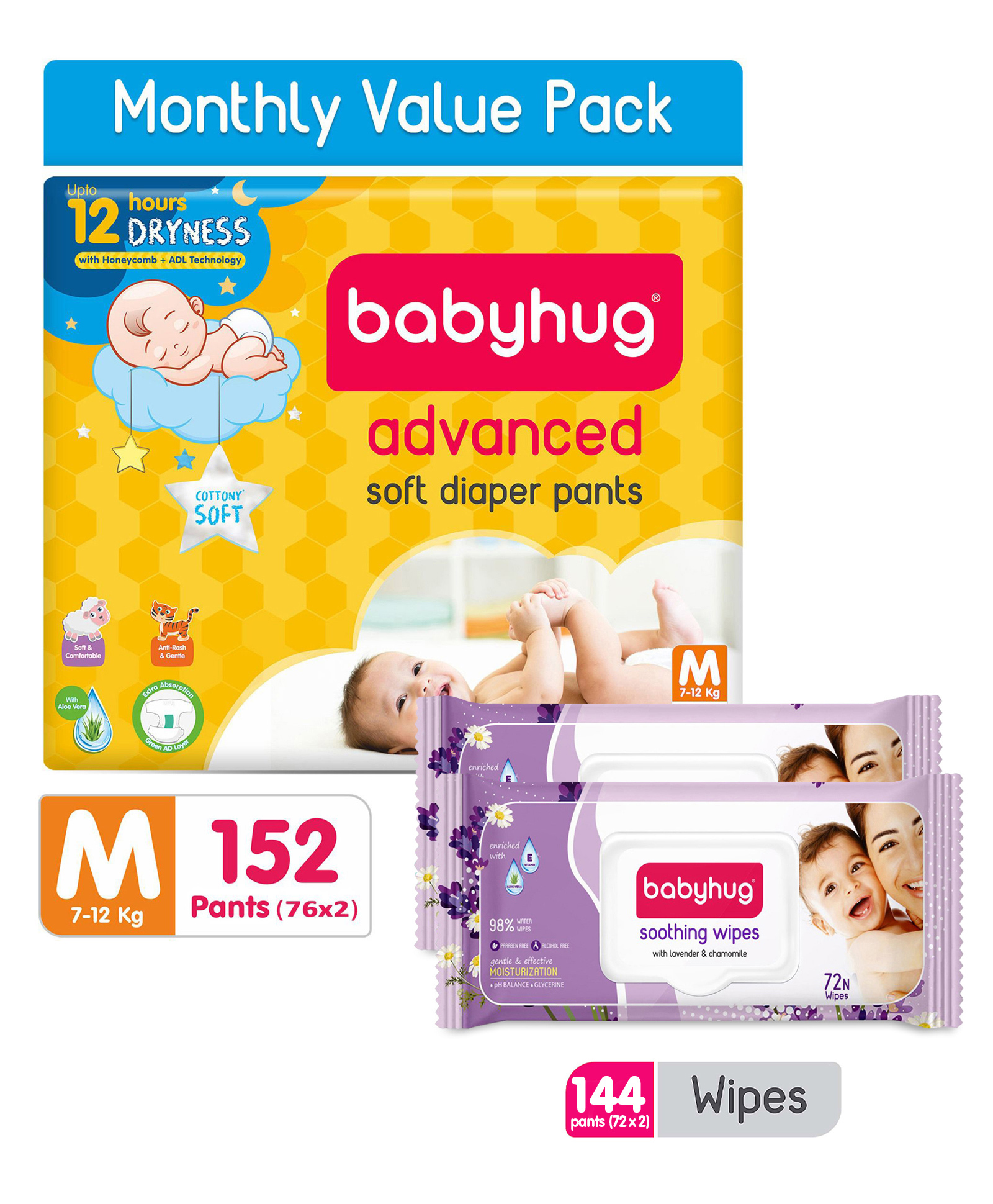 Buy Babyhug Advanced Pant Style Diapers Medium Monthly Box Pack - 152 ...