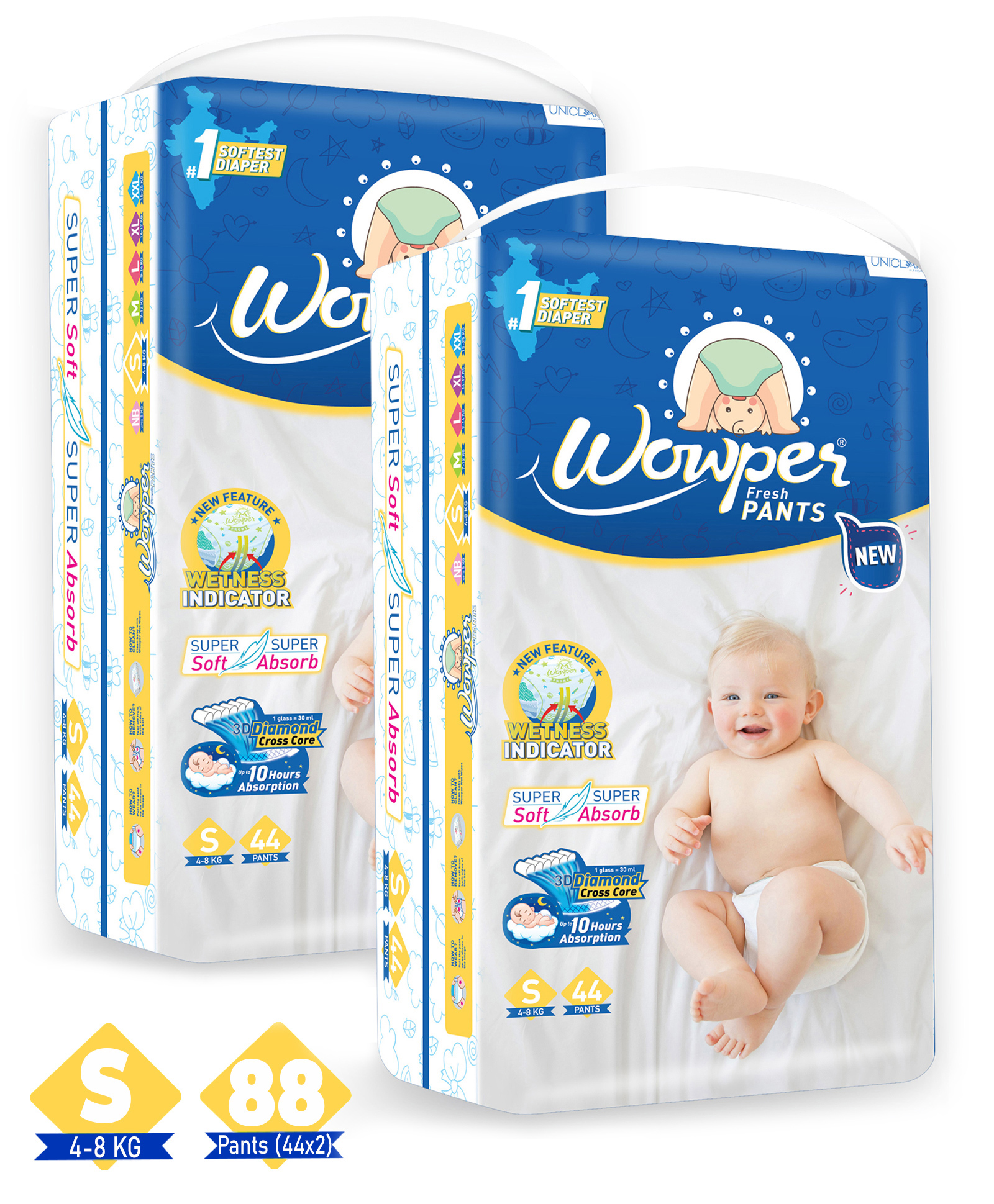 Buy Wowper Fresh Pants Diapers Small - 44 Pieces - (Pack of 2) Online ...