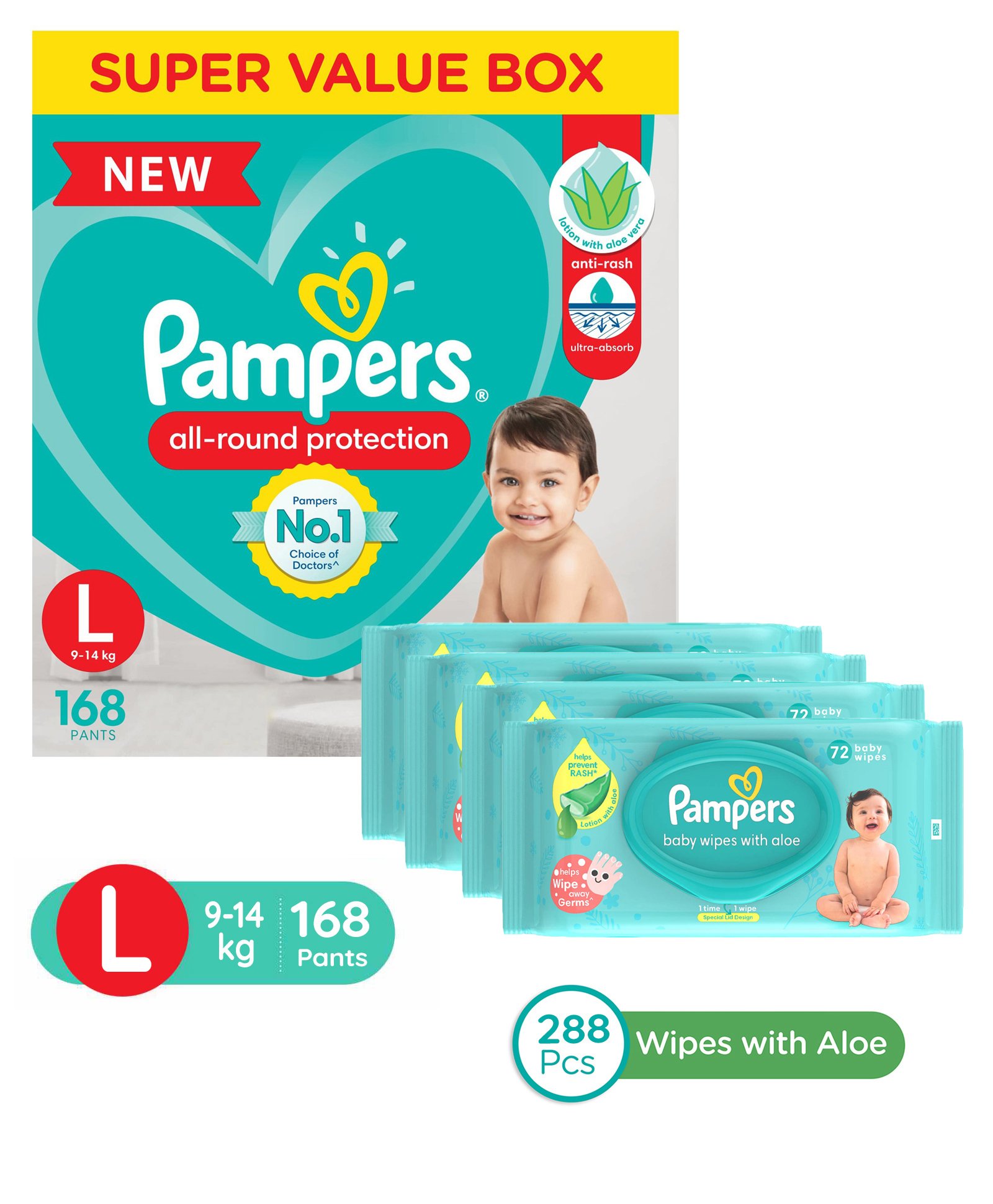 Buy Pampers All round Protection Pants, Large size (LG) 168 Count, Anti ...