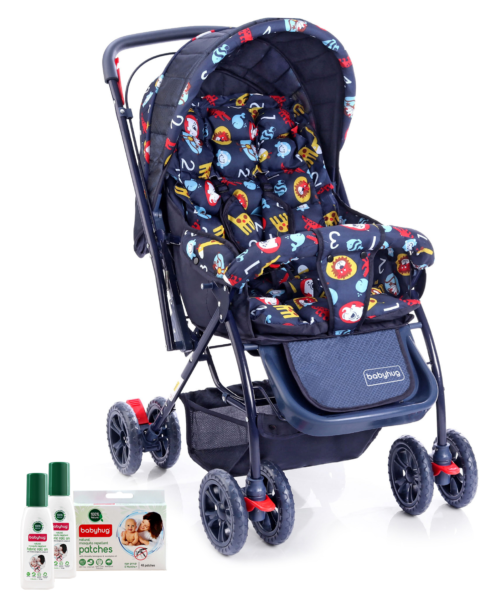 Buy Babyhug Cosy Cosmo Stroller - Navy Blue with Natural Mosquito ...