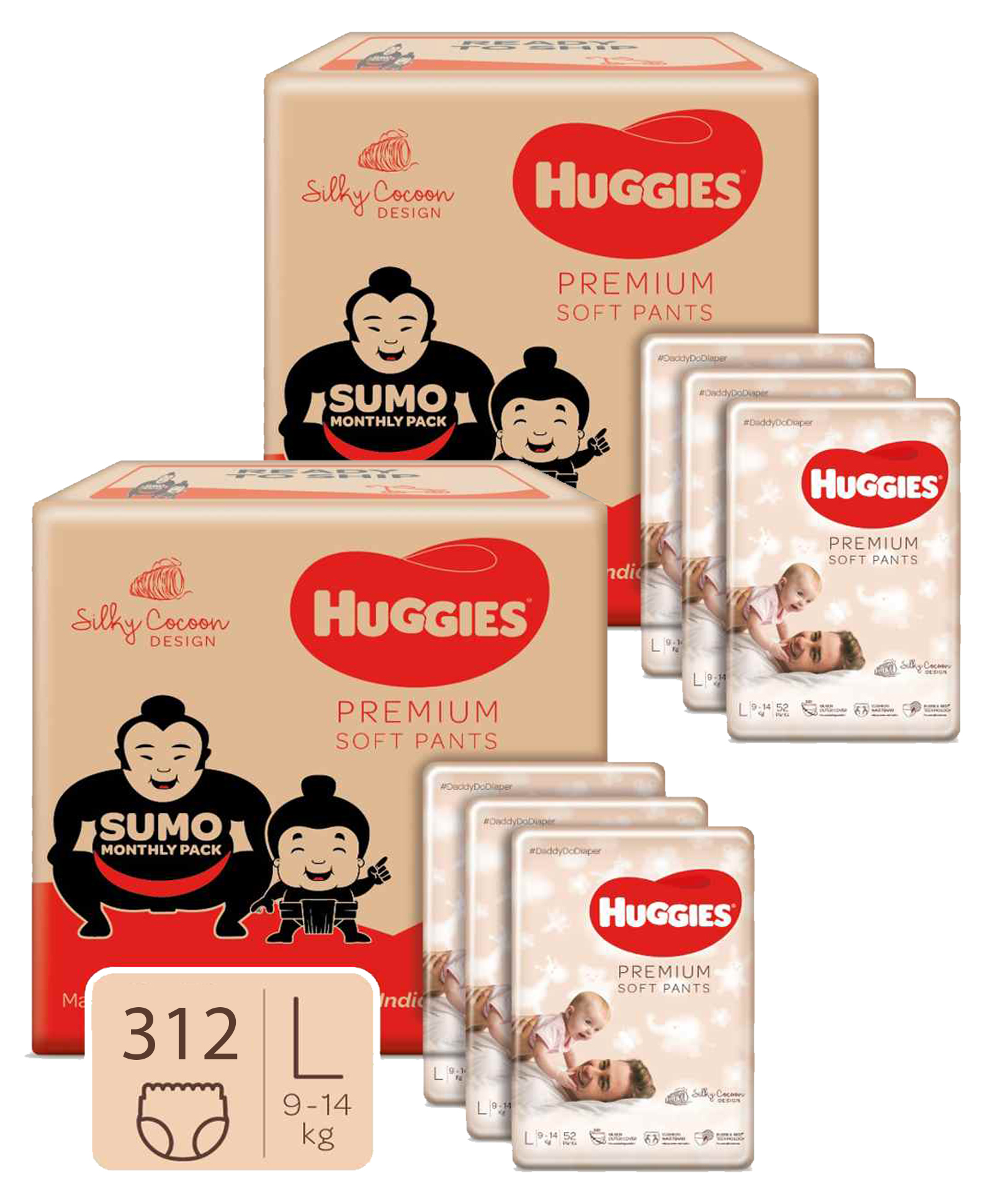 Buy Huggies Premium Soft Pants Sumo Monthly Pack Large L Size Baby ...