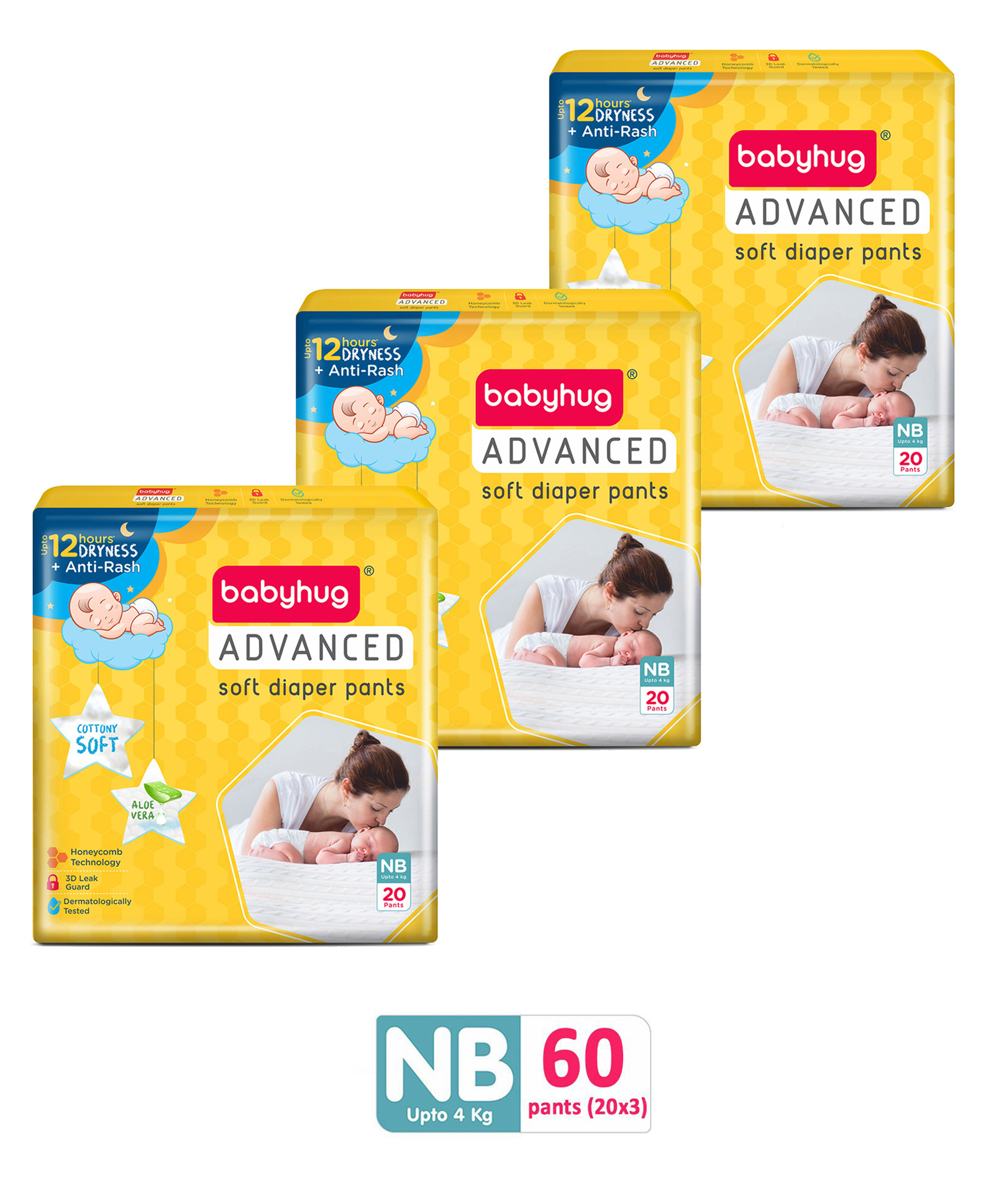 Buy Babyhug Advanced Pant Style Diapers New Born - 20 Pieces Pack of 3 ...