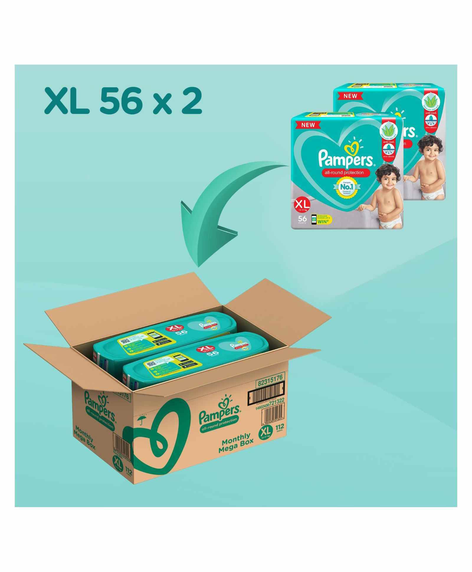Buy Pampers Pant Style XL Size Diapers Monthly Box Pack - 112 Pieces ...