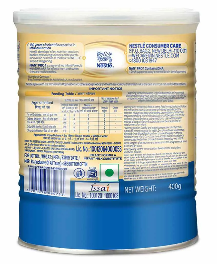 Buy Nestle NAN Pro 1 Infant Formula Powder Tin Pack - 400 g(Pack of 2 ...