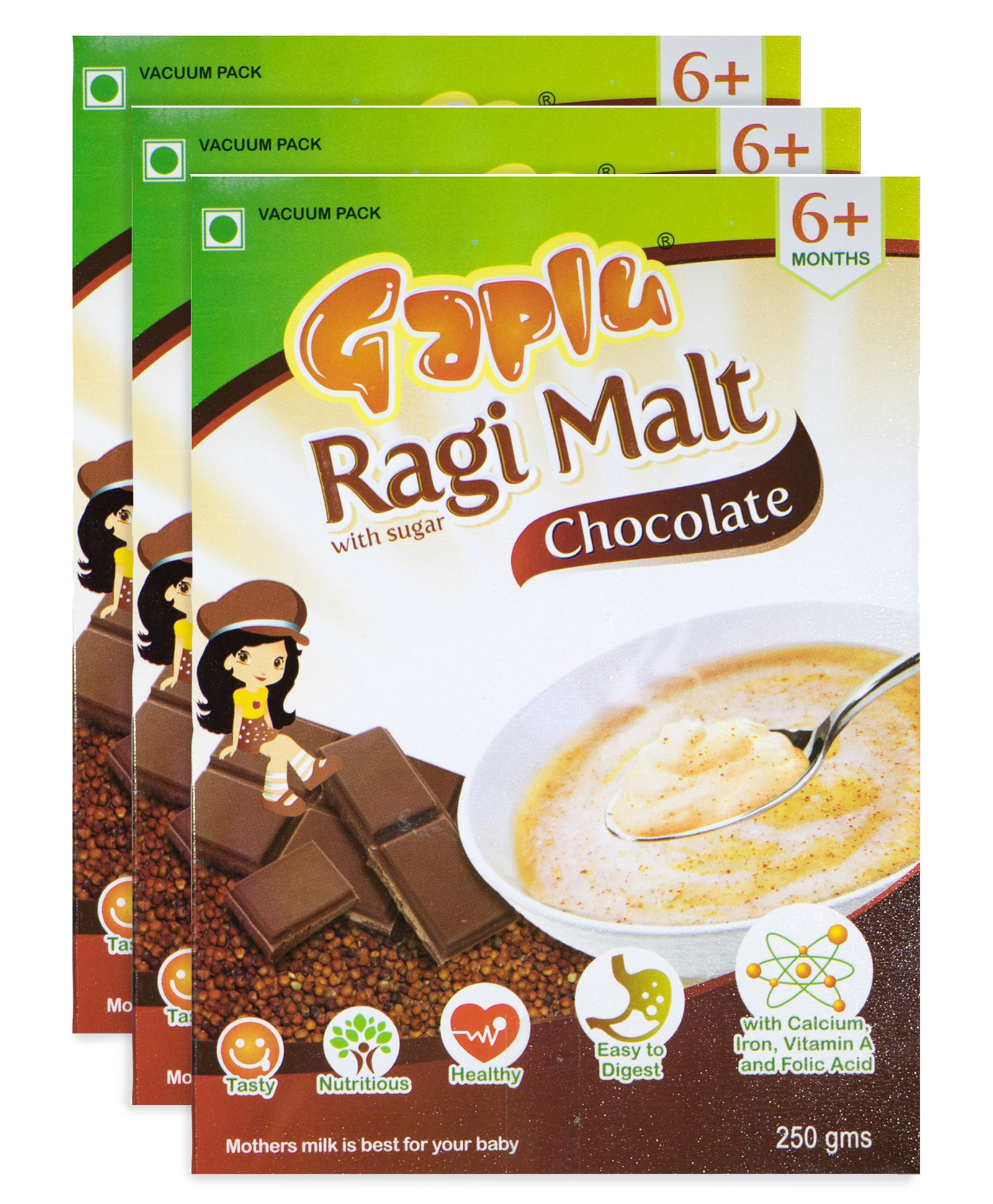 Buy Gaplu Ragi Malt Chocolate Flavour - 250 gm Pack Of 3 Online at ...